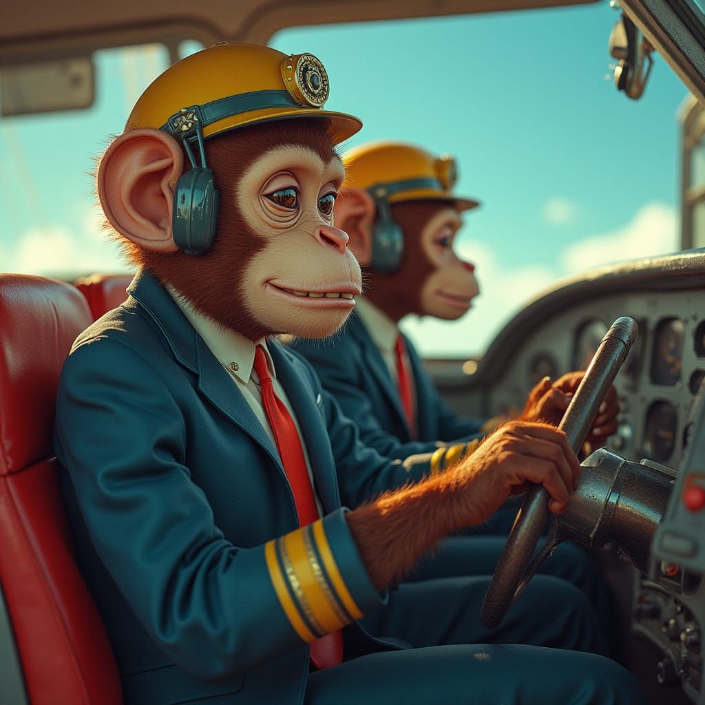 Monkeys in Pilot Uniforms Soar Through Futuristic ... - AI Art