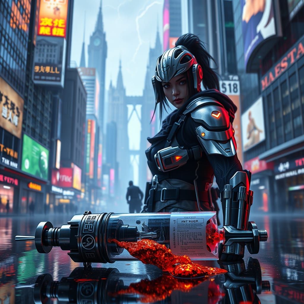 Cybernetic Samurai Unveiled in Futuristic City - AI Art
