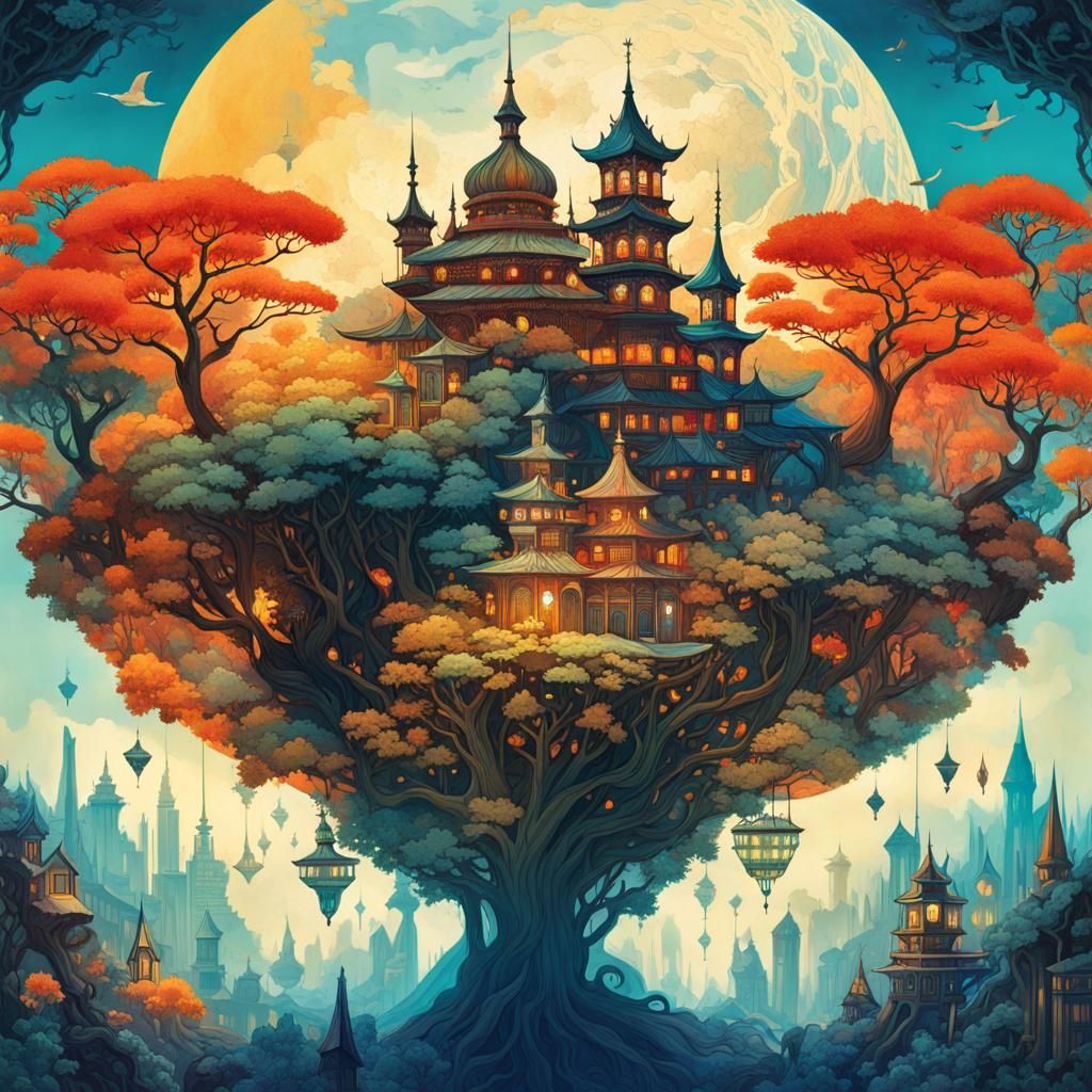 Great tree city - AI Generated Artwork - NightCafe Creator