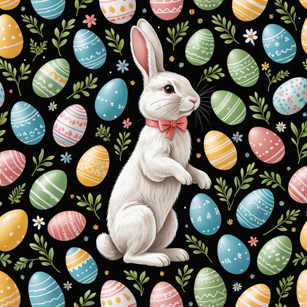 Easter Bunny - Whimsical Easter Bunny Scene in Watercolor St...