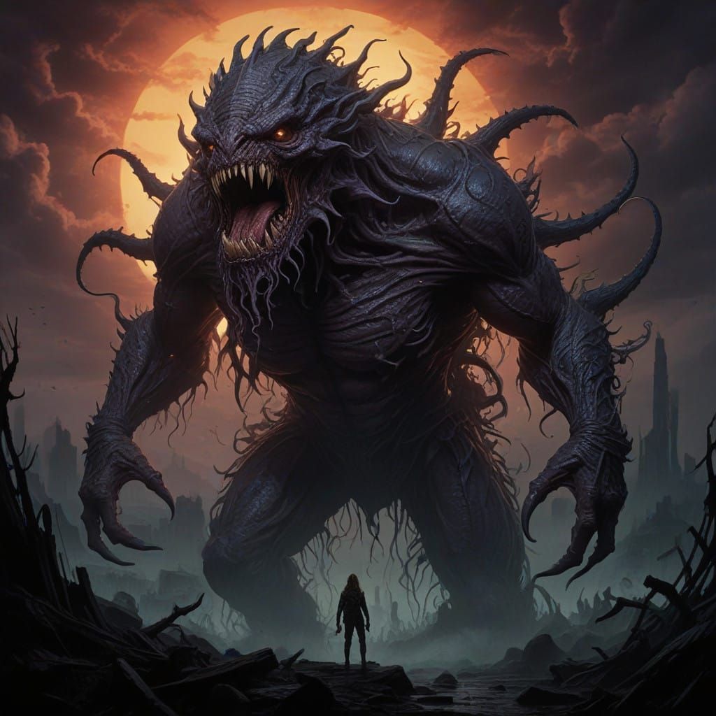 Crimson Beast Rises from the Depths - AI Art