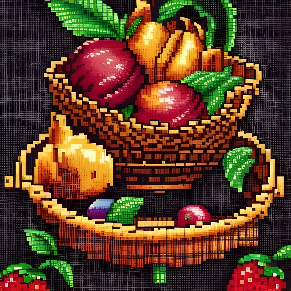 Pixel art!!!!! of a fruit basket Epic cinematic brilliant stunning ...