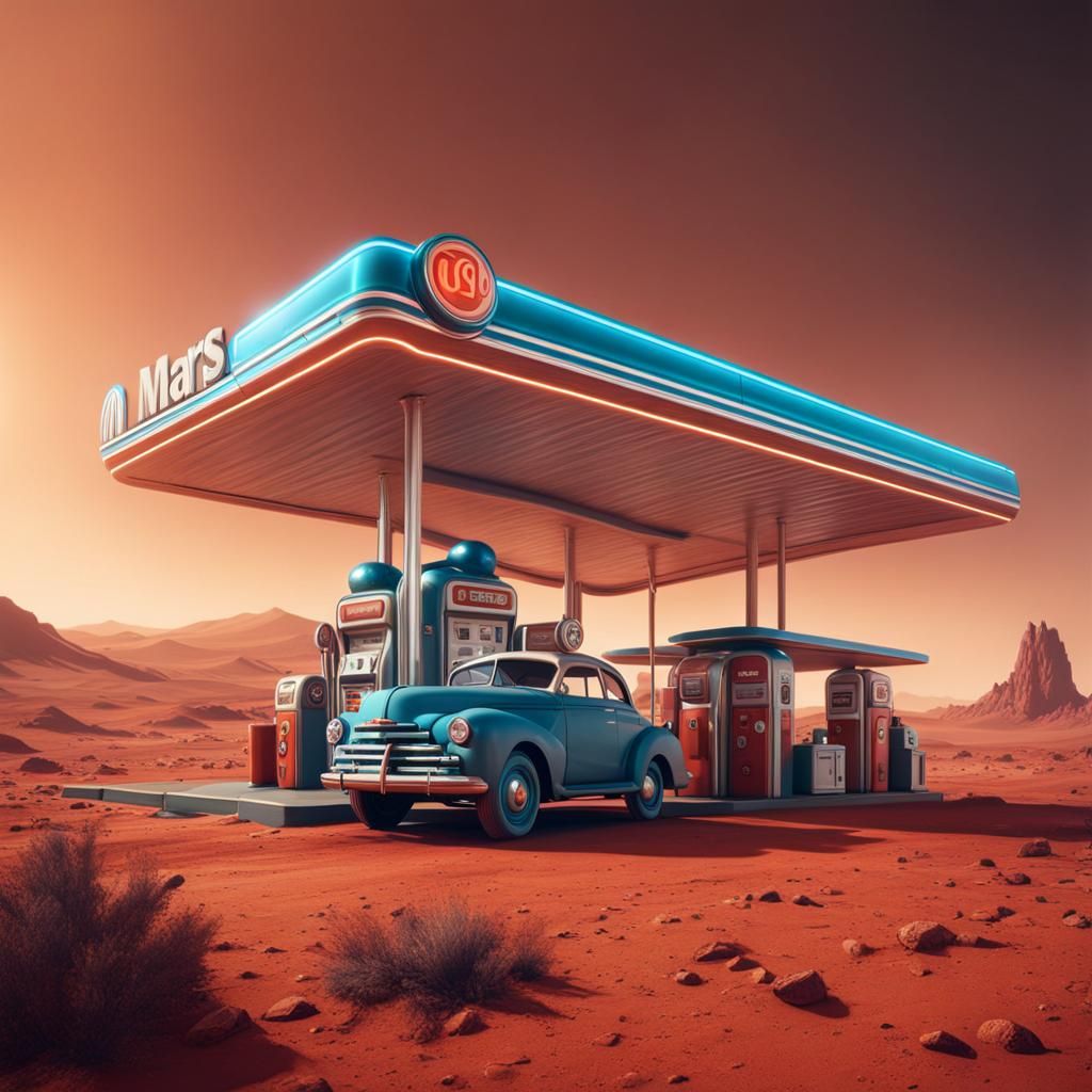 Retro Mars Gas Station - AI Generated Artwork - NightCafe Creator