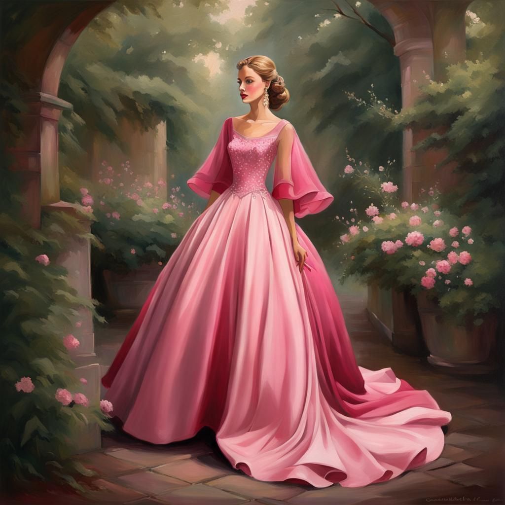 Shades Of Pink Wide Evening Gown Cartoon. Redone. - AI Generated ...