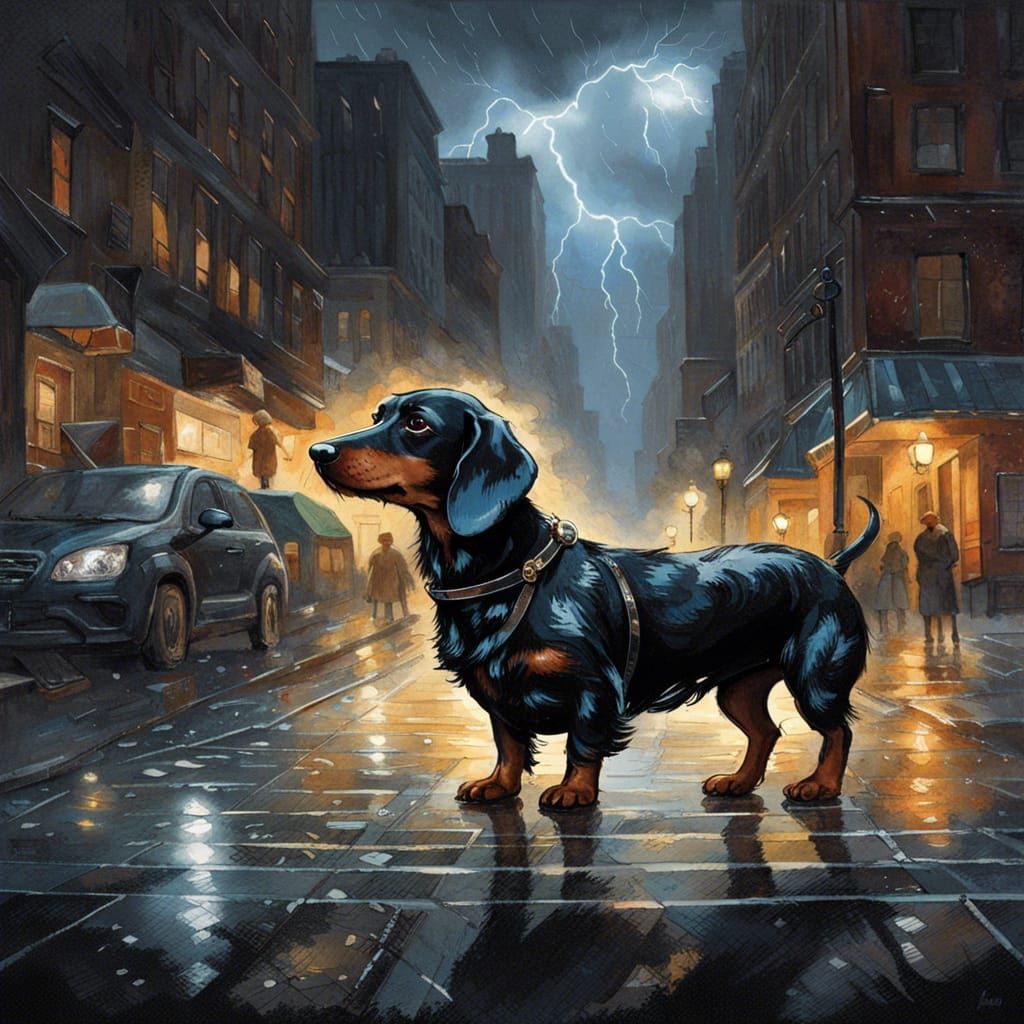 A cute black French Wiener dog - AI Generated Artwork - NightCafe Creator