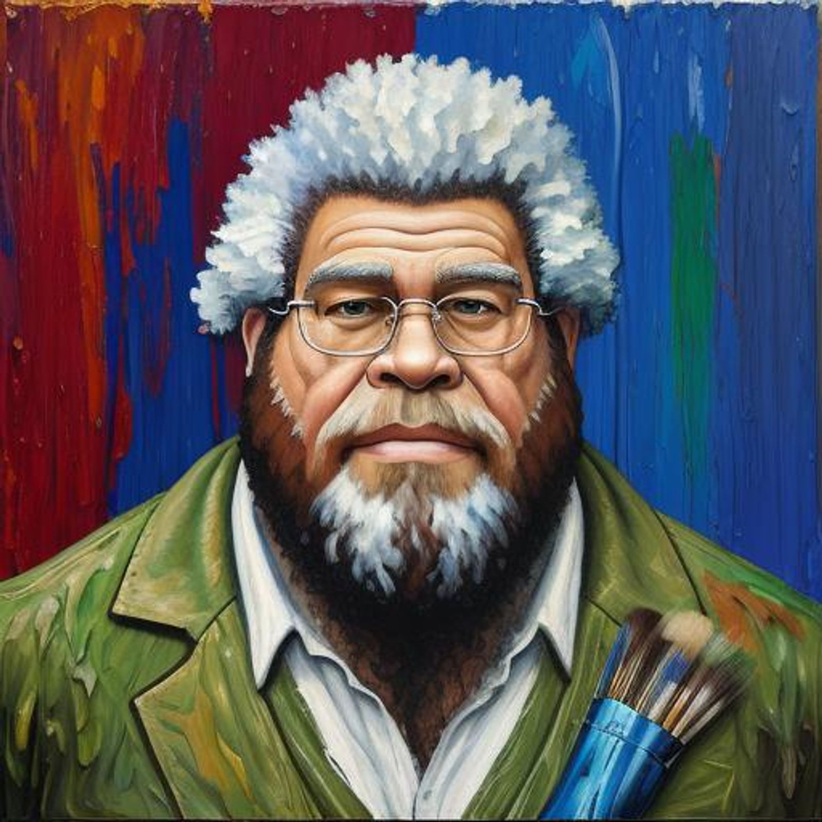 Bigfoot holding paintbrush for Bob Ross painting of portrait for Bob ...