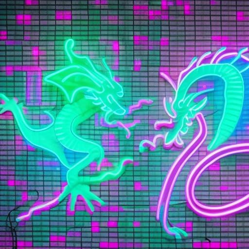 Neon lights in shape of dragon cyan and magenta 8K resolution - AI ...