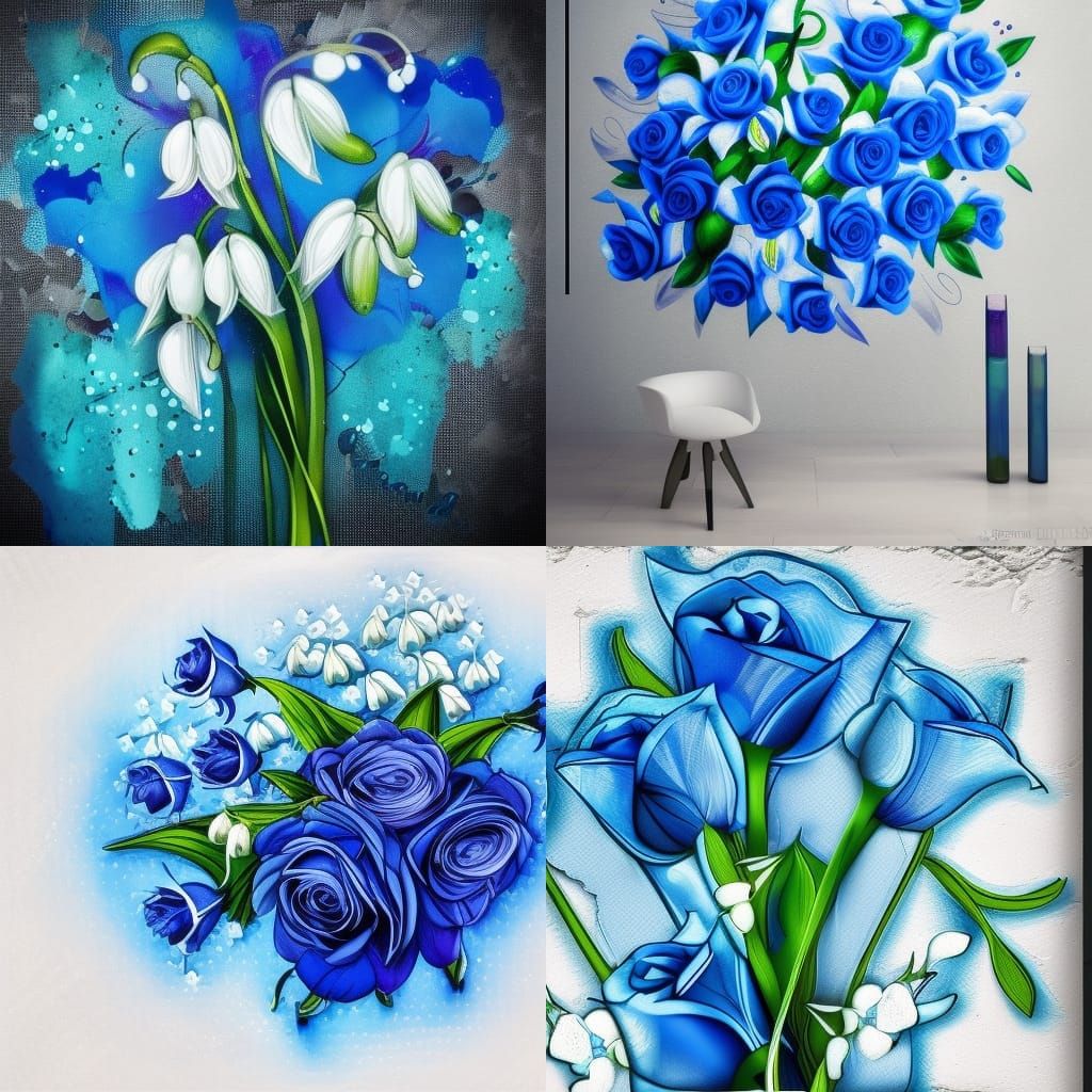 Marvelous bouquet of blue roses flowers and lily of the valley by night ...
