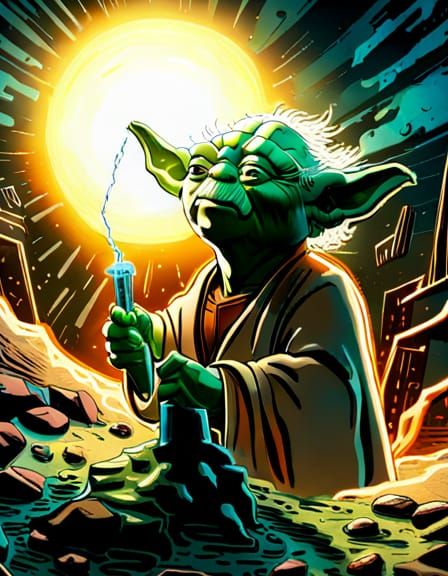Yoda as Scientist uses his force to move the liquid - AI Generated ...