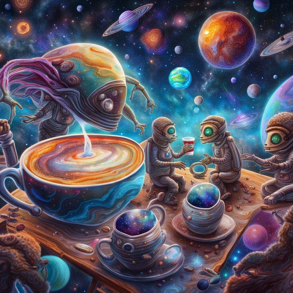 Aliens drinking coffee - AI Generated Artwork - NightCafe Creator