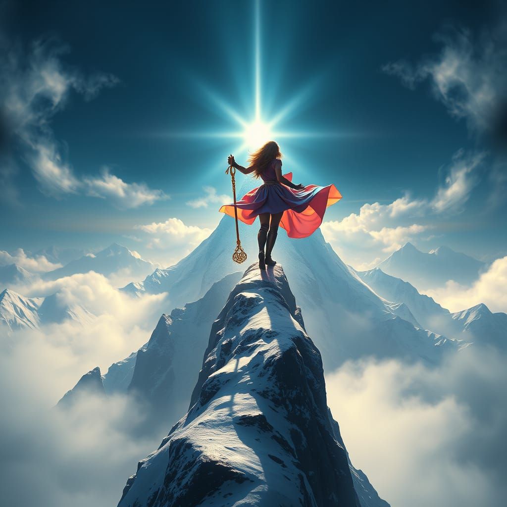 Ethereal Mountain Maiden on Pogo Stick - AI Art