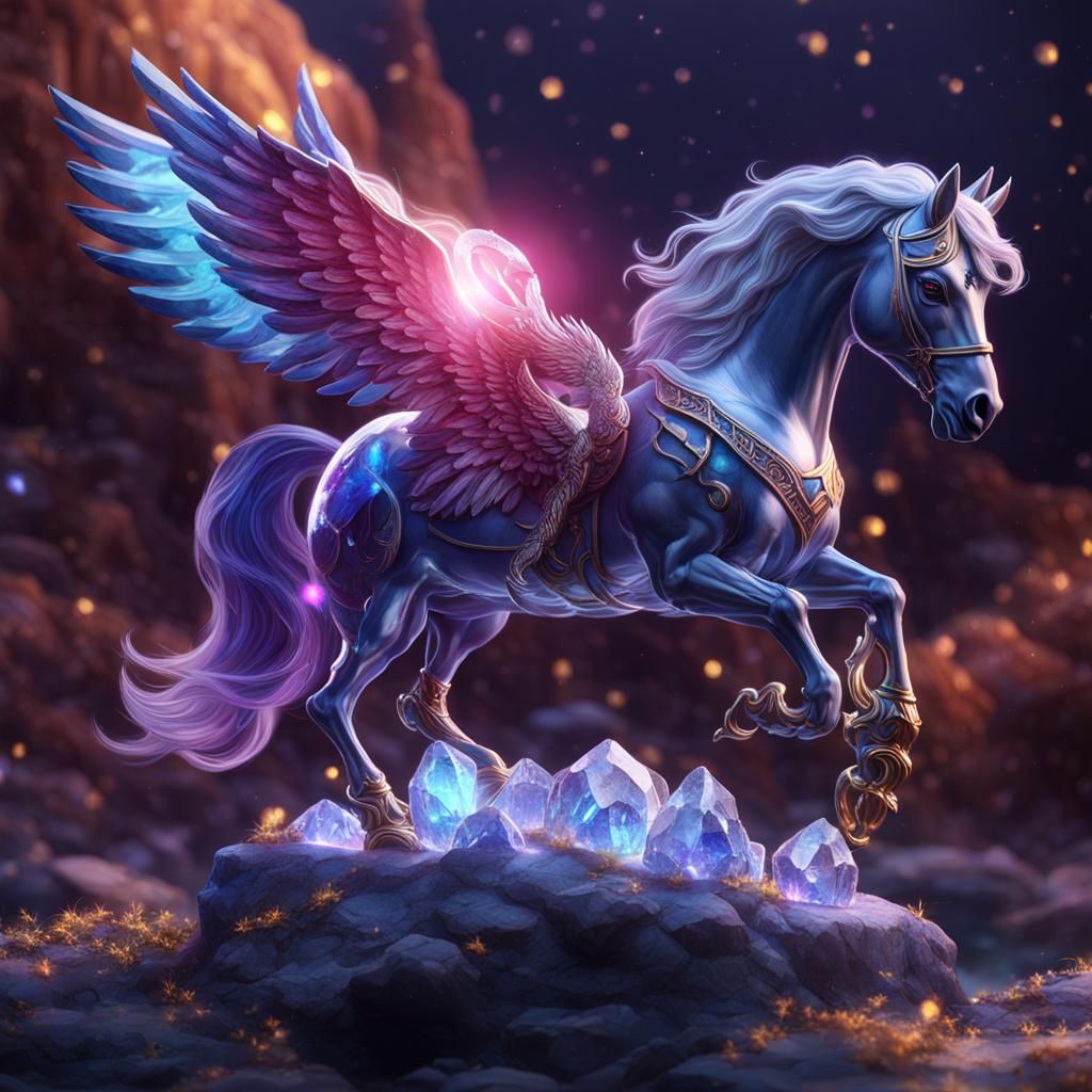 A mythological sparkling crystal fantasy with pegasus made out of ...