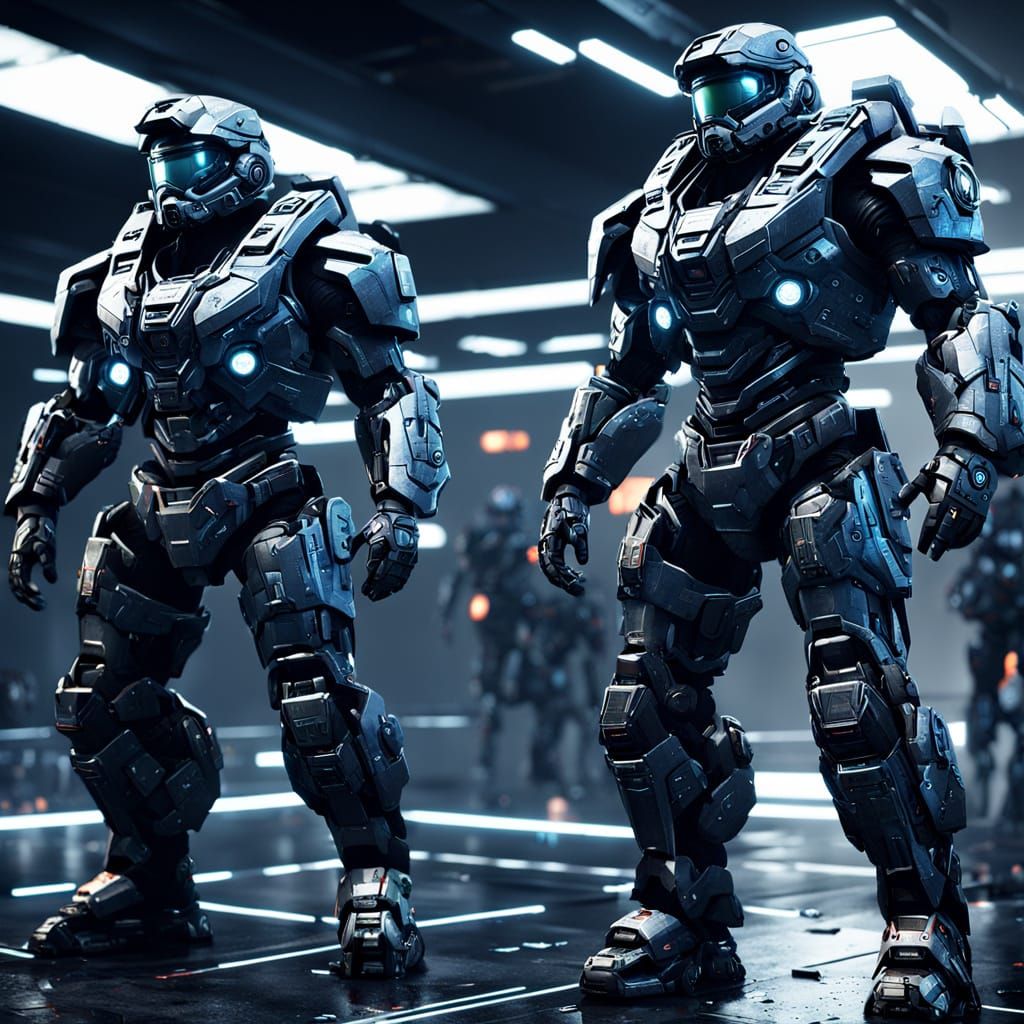 UNSC Marines in Futuristic Armor, Epic Sci-Fi Scen... - AI Art