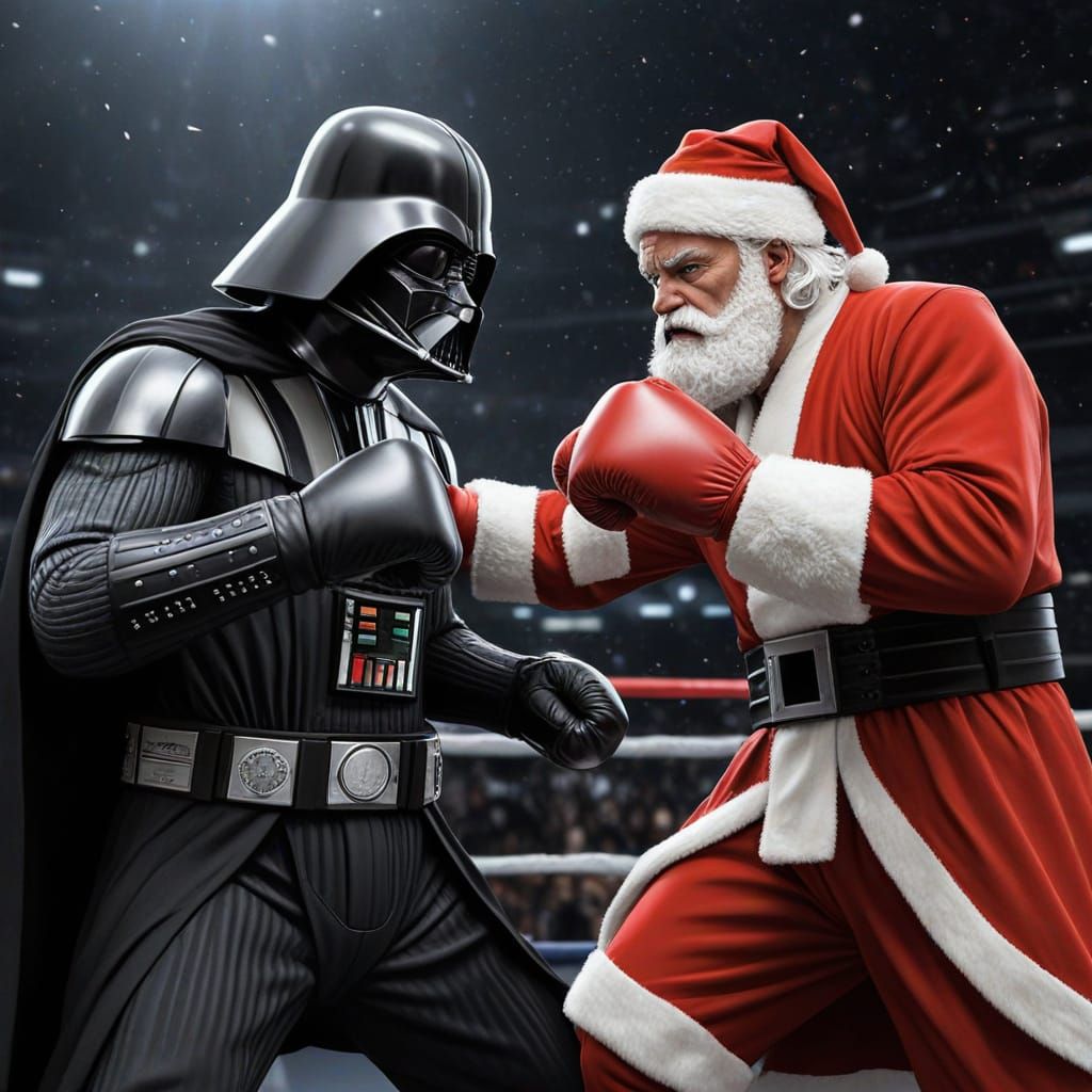 Santa Claus boxing Darth Vader - Surreal Anime Mashup of San...