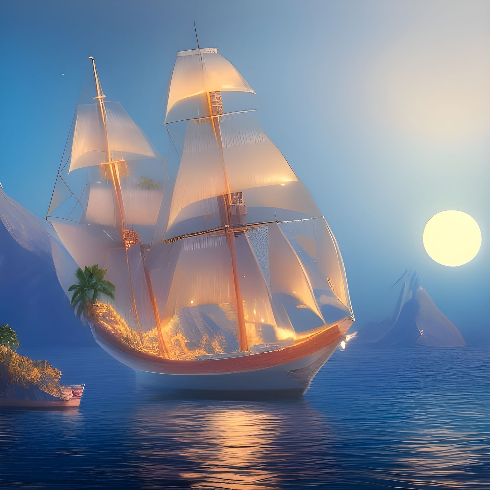 sailing ship at night with a full moon - AI Generated Artwork ...