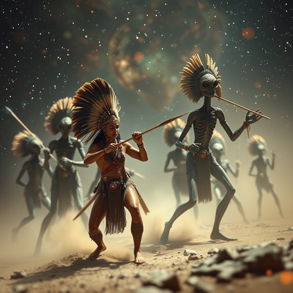 Mayan Warriors Clash with Extraterrestrial Beings ... - AI Art