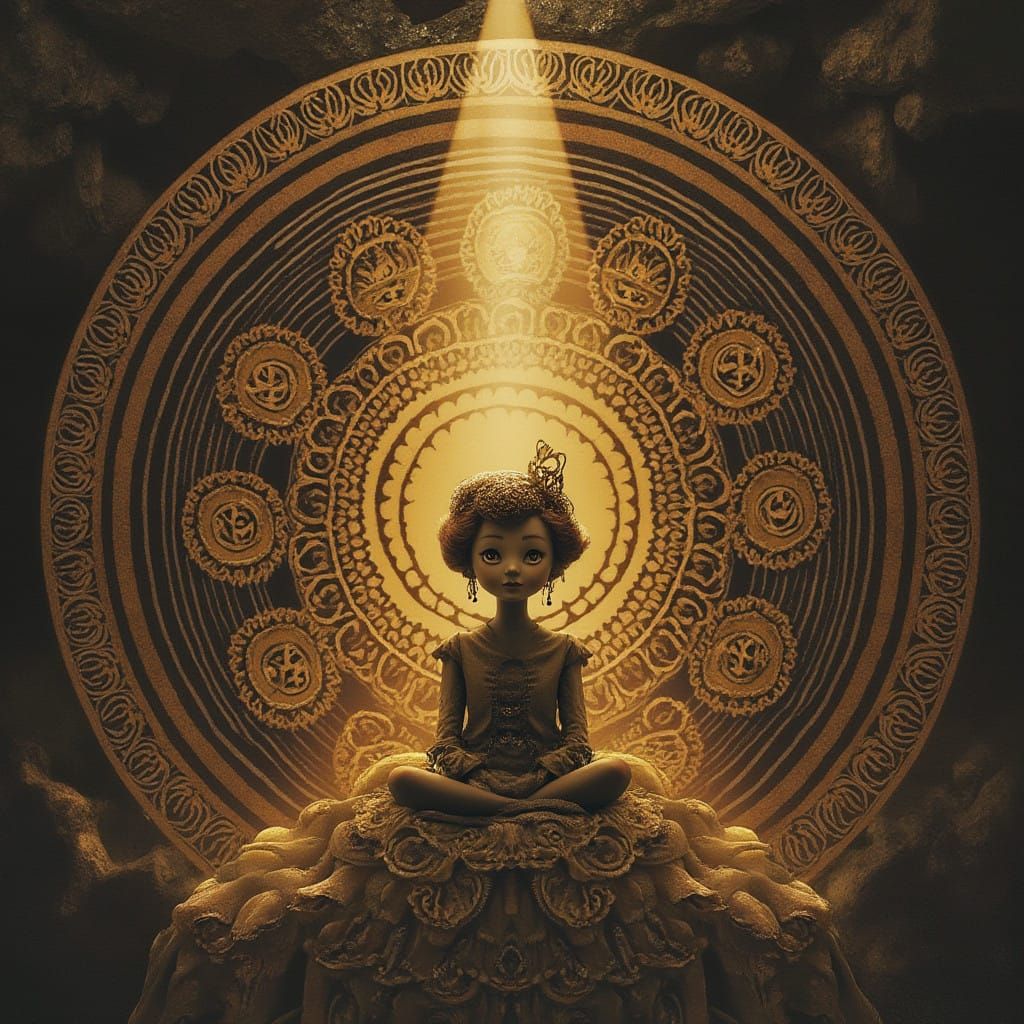 Sun mandala - Ethereal Sepia Mandala with Victorian Doll