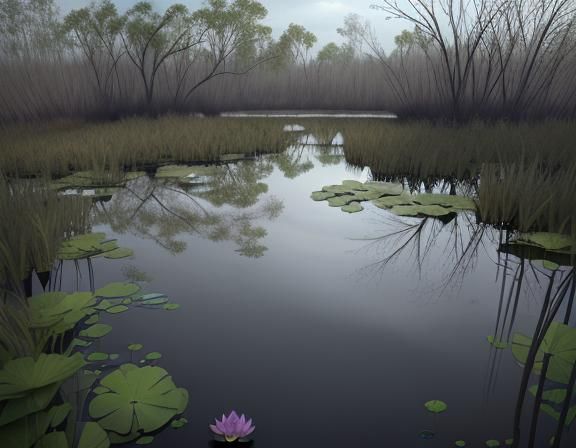 Photorealistic Industrial Edge swamp wetland gradient Parallax Liminal ...
