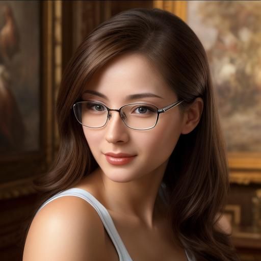 Beautiful risqué flirtatious Female scientist wearing glasses ...