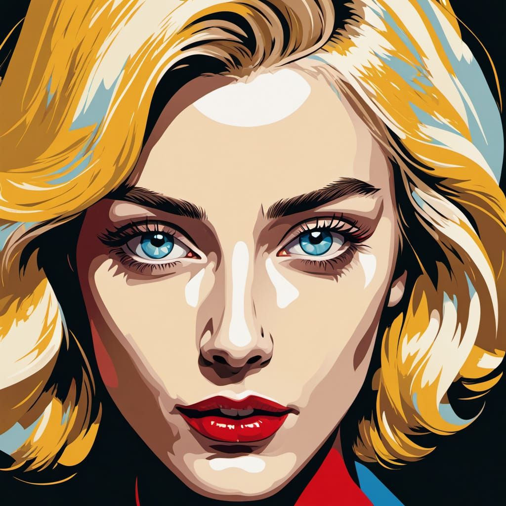 Bold Pop Art Portrait of a Blonde Woman in Vibrant... - AI Art