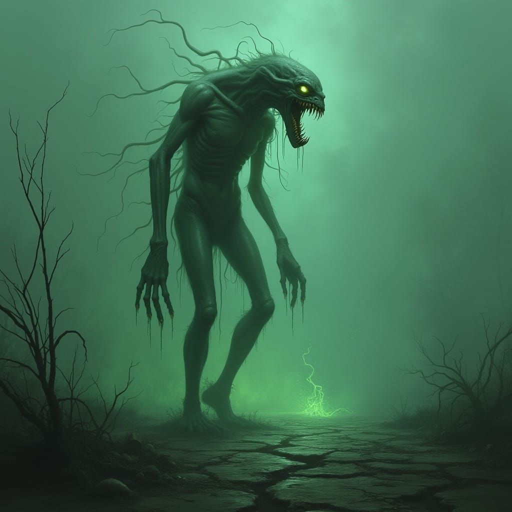 Ethereal, Gothic Creature in a Haunting Swamp Land... - AI Art