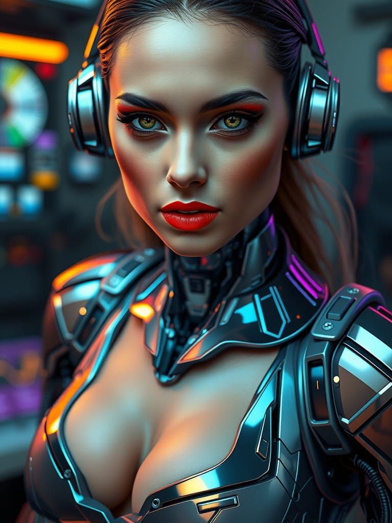 Cyborg Goddess in Futuristic Armor - AI Art