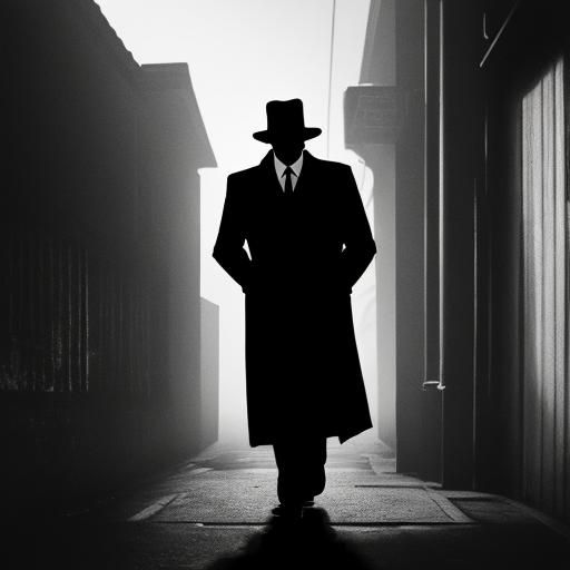 Two-tone lithoprint of a mysterious figure skulking in the shadows of a foggy 1950s London. - AI ...