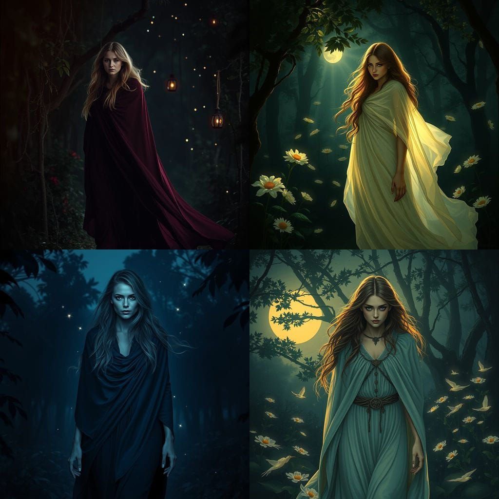 Moonlit Sorceress Walking Through the Enchanted Fo... - AI Art