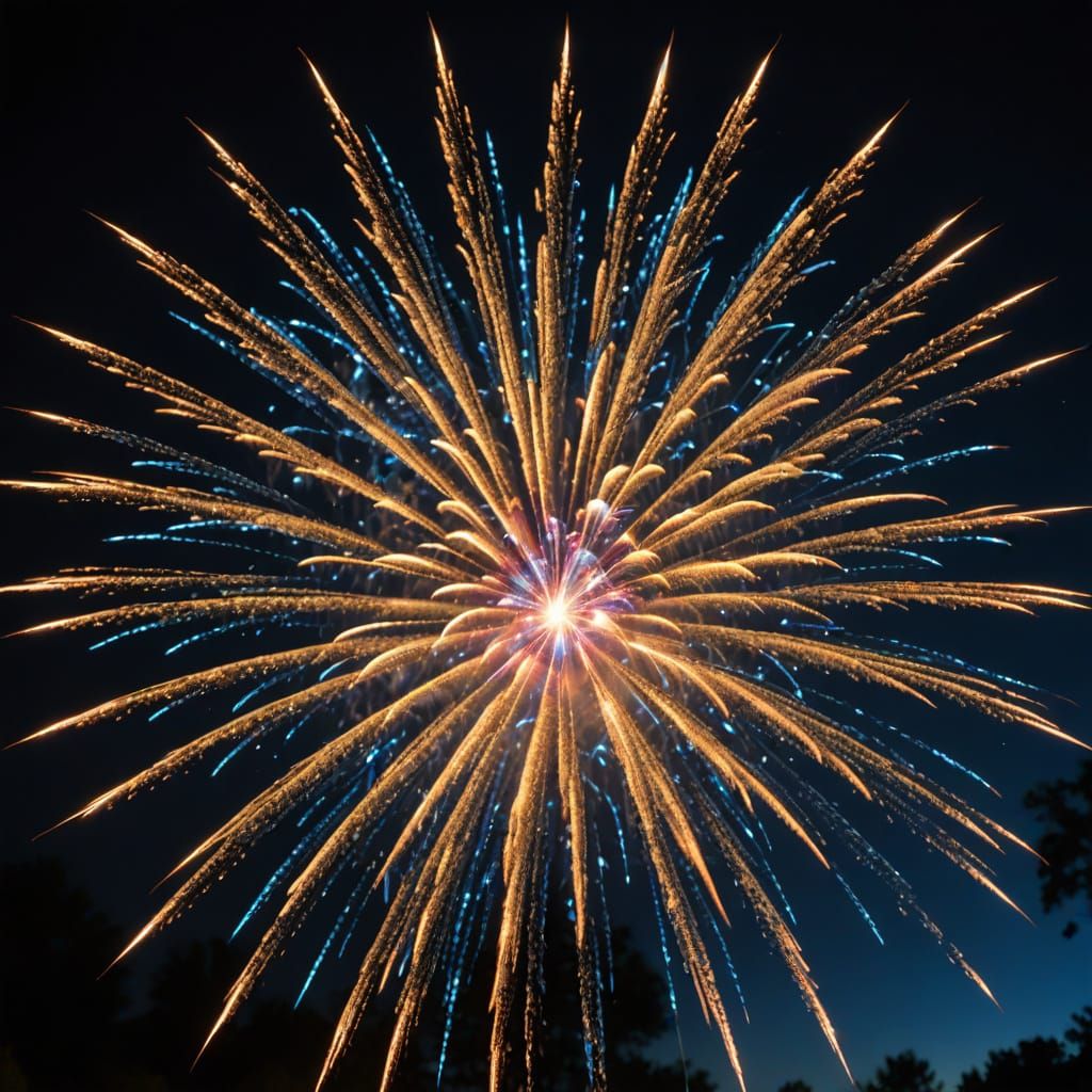 Firework - Crystal Firework Explodes in Vibrant Night Sky