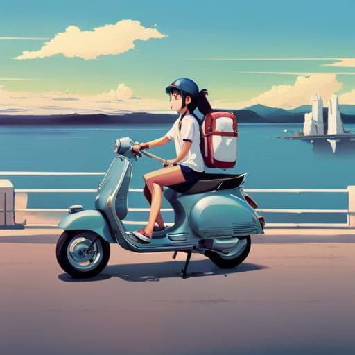 Girl on a Vespa - AI Generated Artwork - NightCafe Creator