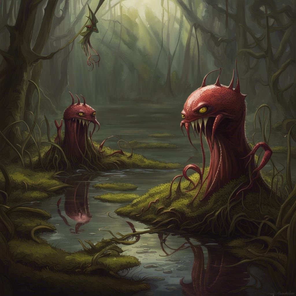 carnivore plant like monster in swamp waiting for prey - AI Generated ...