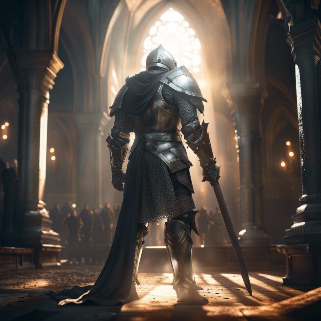 epically stunning, realistic, knight in gothic armor in the kings court ...