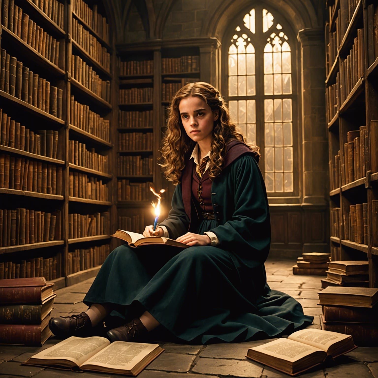 Hermione Granger in the Hogwarts' Library - AI Generated Artwork - NightCafe Creator