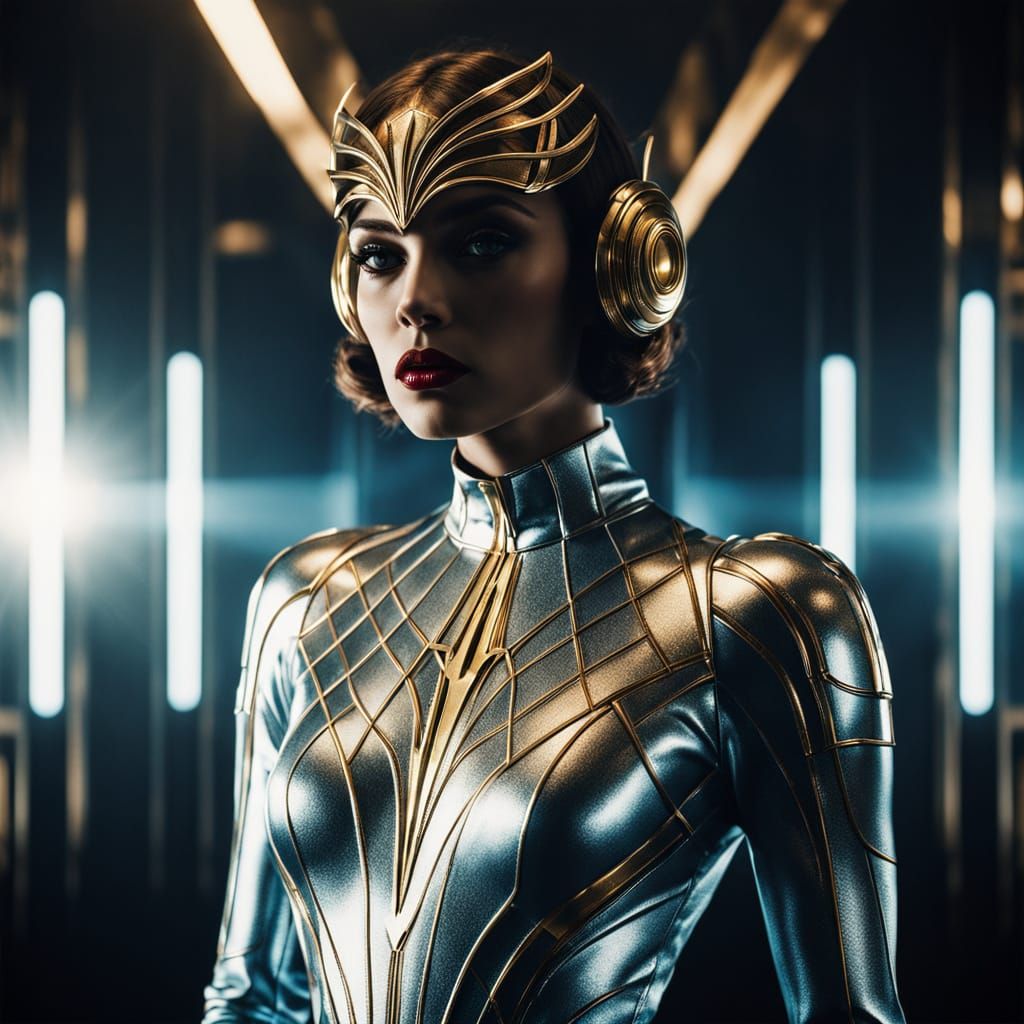 Sleek Retro Futuristic Fashion Portrait in Art Dec... - AI Art
