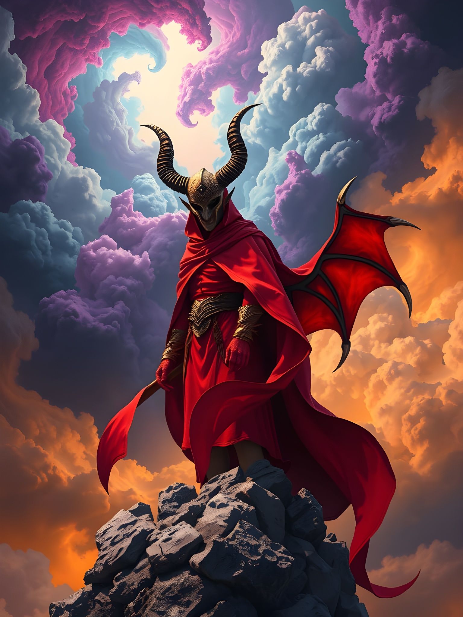 Psychedelic art of the Red Devil, vibrant psychedelic colors, very high ...