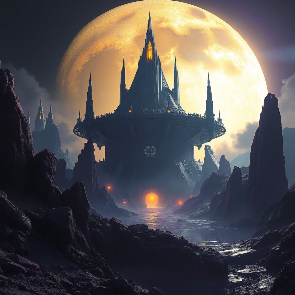 Dark Fantasy Alien Base on the Lunar Surface - AI Art