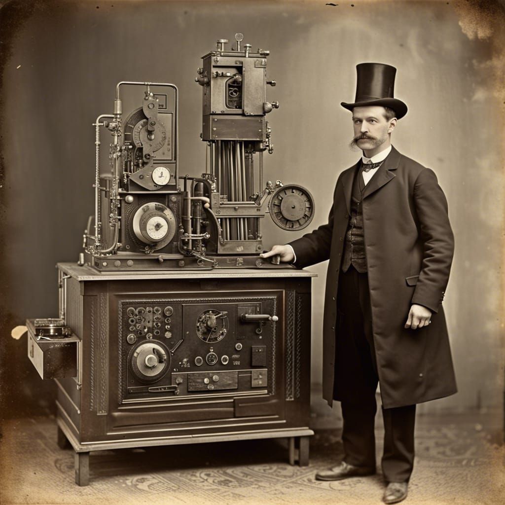 "Man presenting his new computer machine" - AI Generated Artwork ...