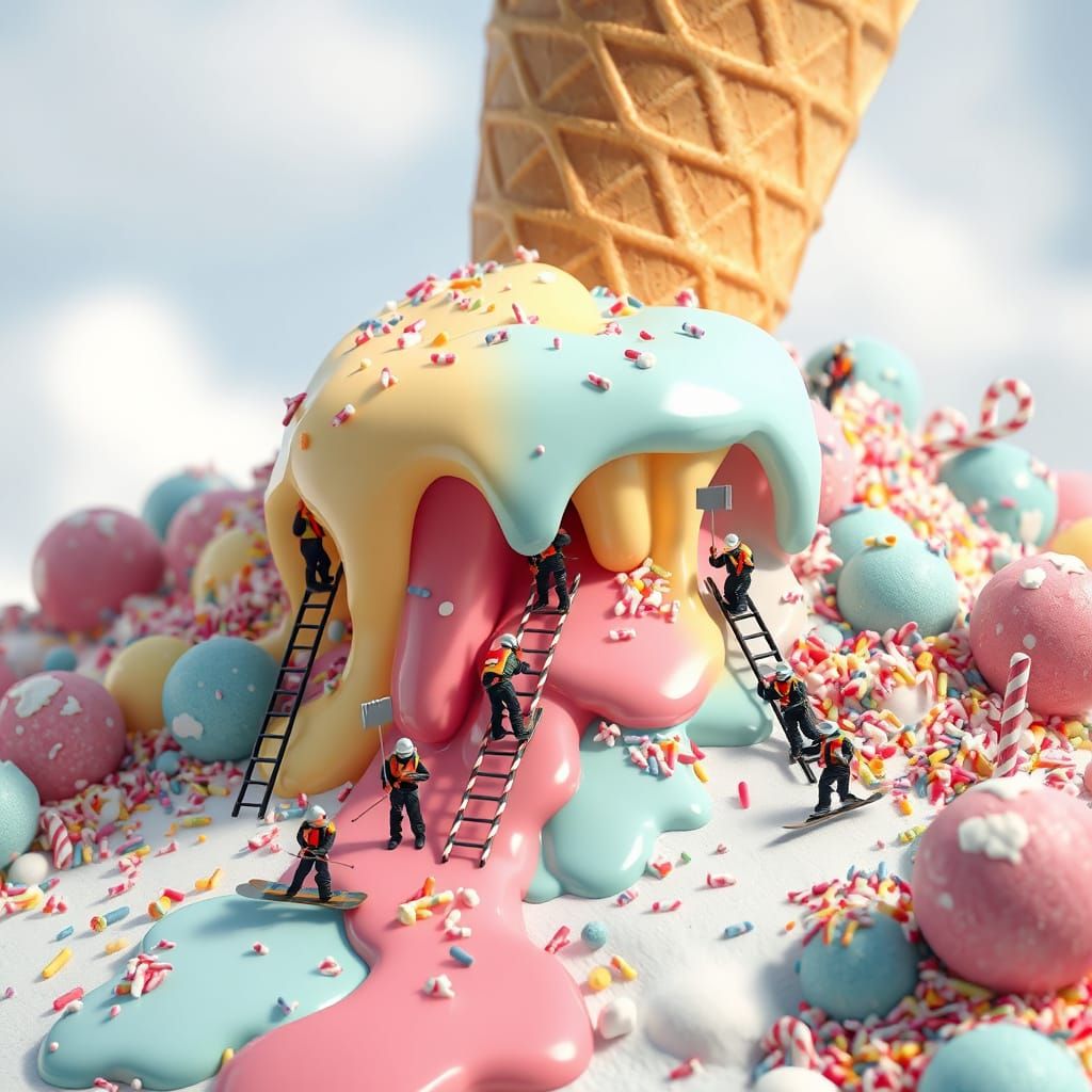 Giant Melting Ice Cream Avalanche in 3D Pixar Styl... - AI Art