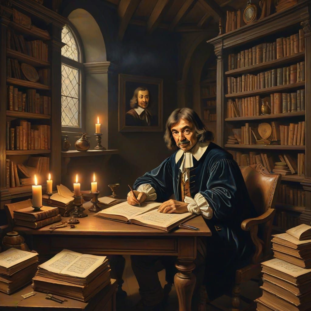 17th-Century Philosopher Works on Geometry in Baro... - AI Art