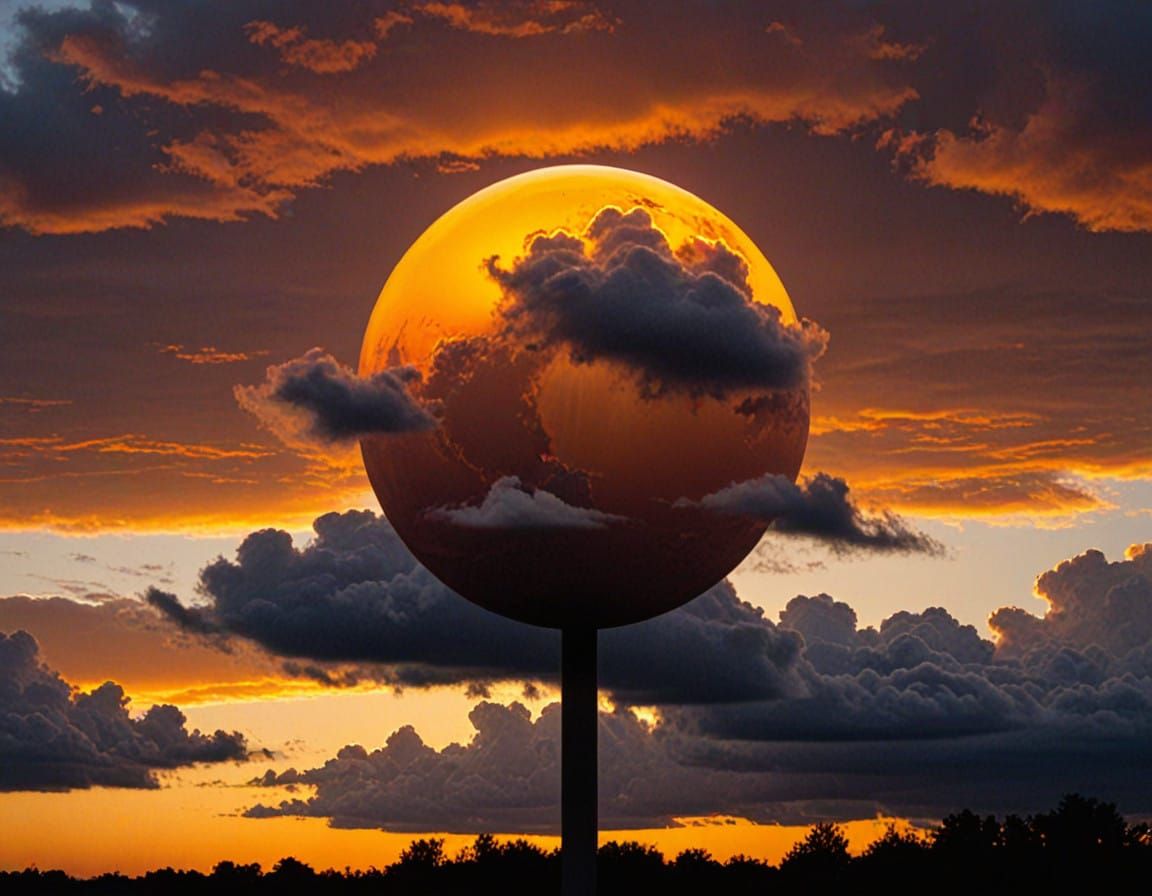 Surreal Sunset Landscape with Watchful Sentinel - AI Art
