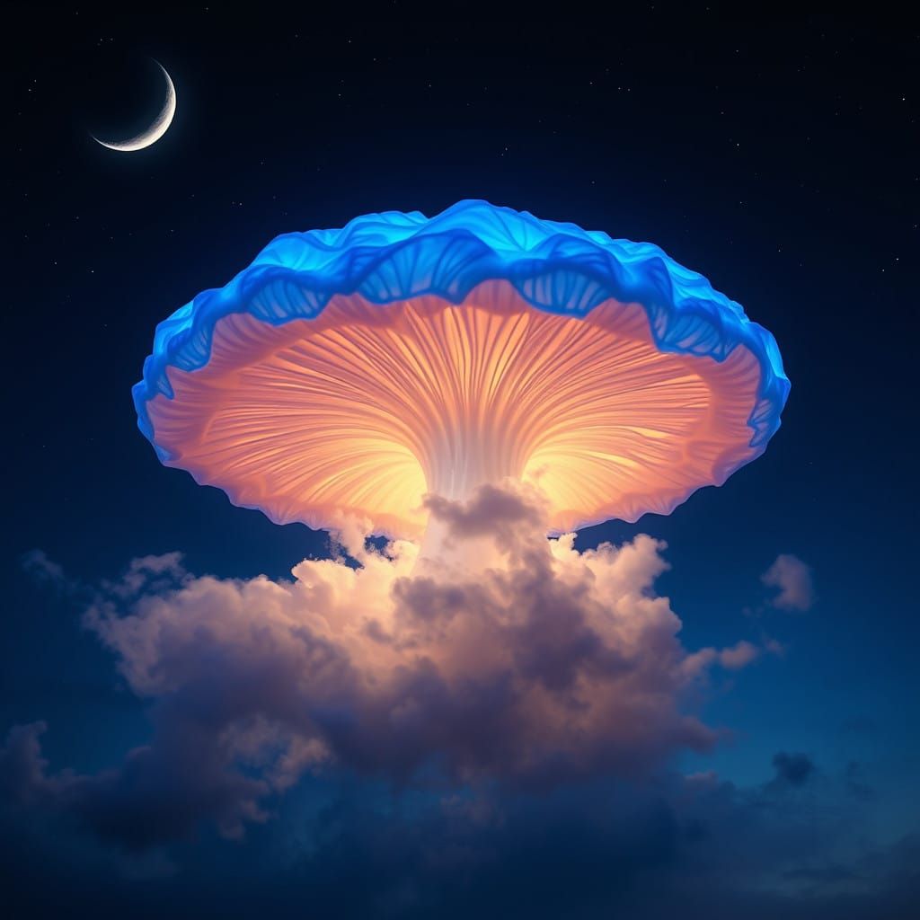 Mushroom shaped cloud in Night Sky - Mushroom shaped cloud i...
