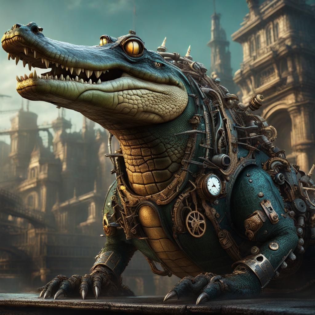 Clockwork biopunk crocodile - AI Generated Artwork - NightCafe Creator