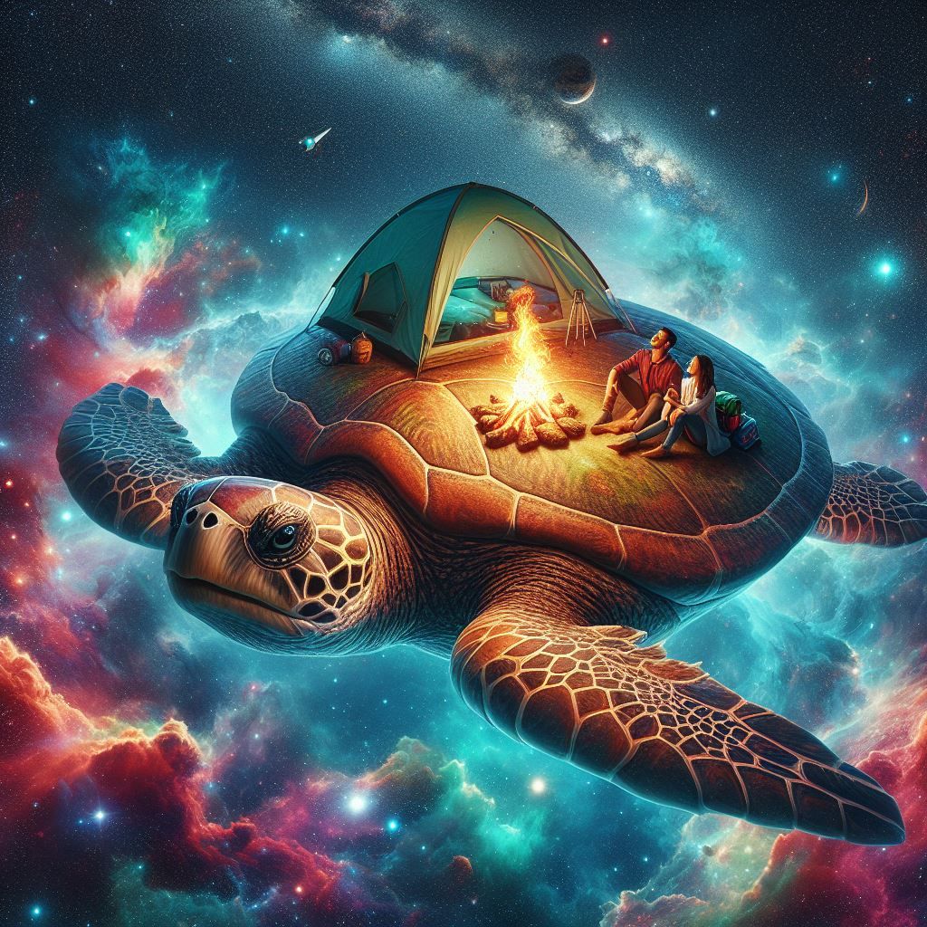 Camping on cosmic turtle - AI Generated Artwork - NightCafe Creator