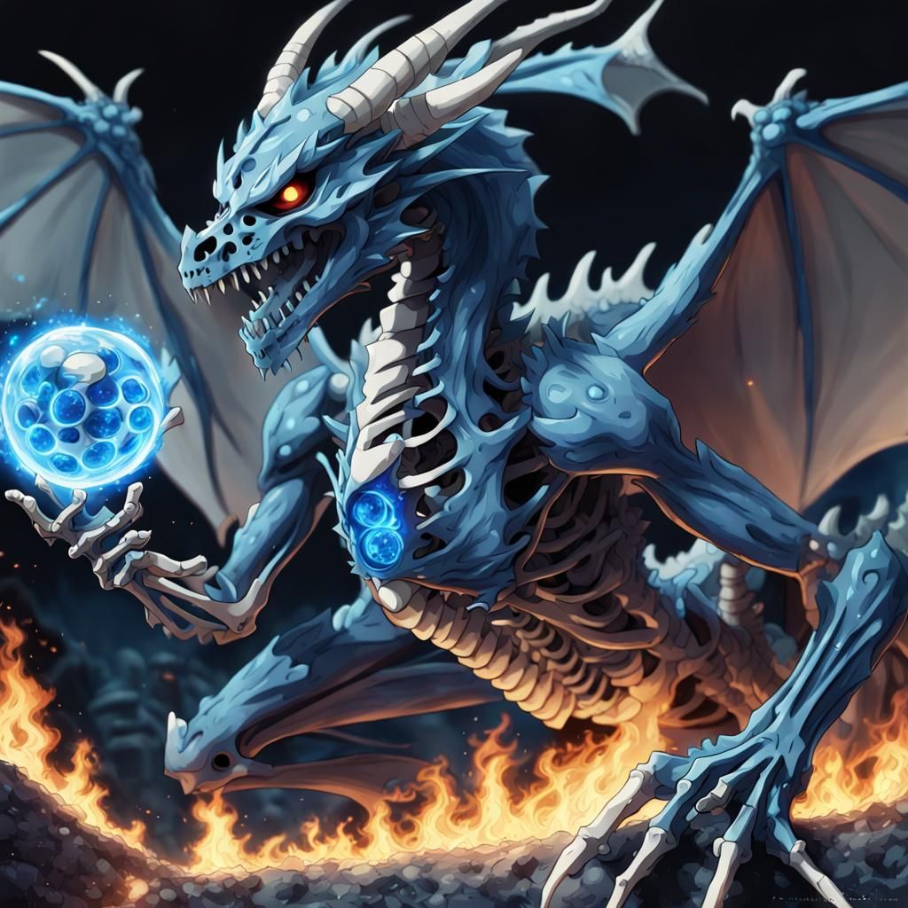 Skeleton all bones dragon shooting blue fireballs - AI Generated ...