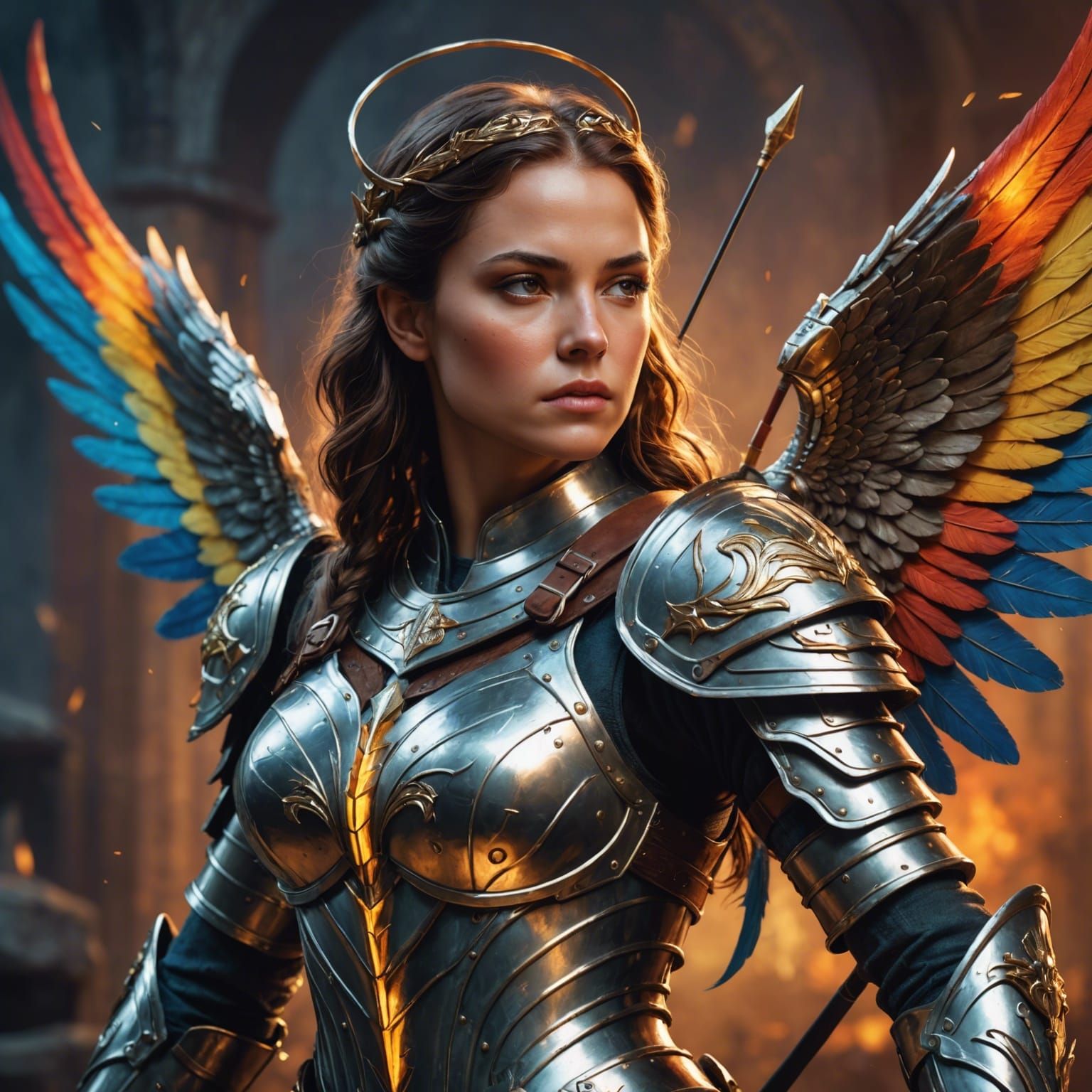 angel woman in armor archer very powerful against evil - AI Generated ...