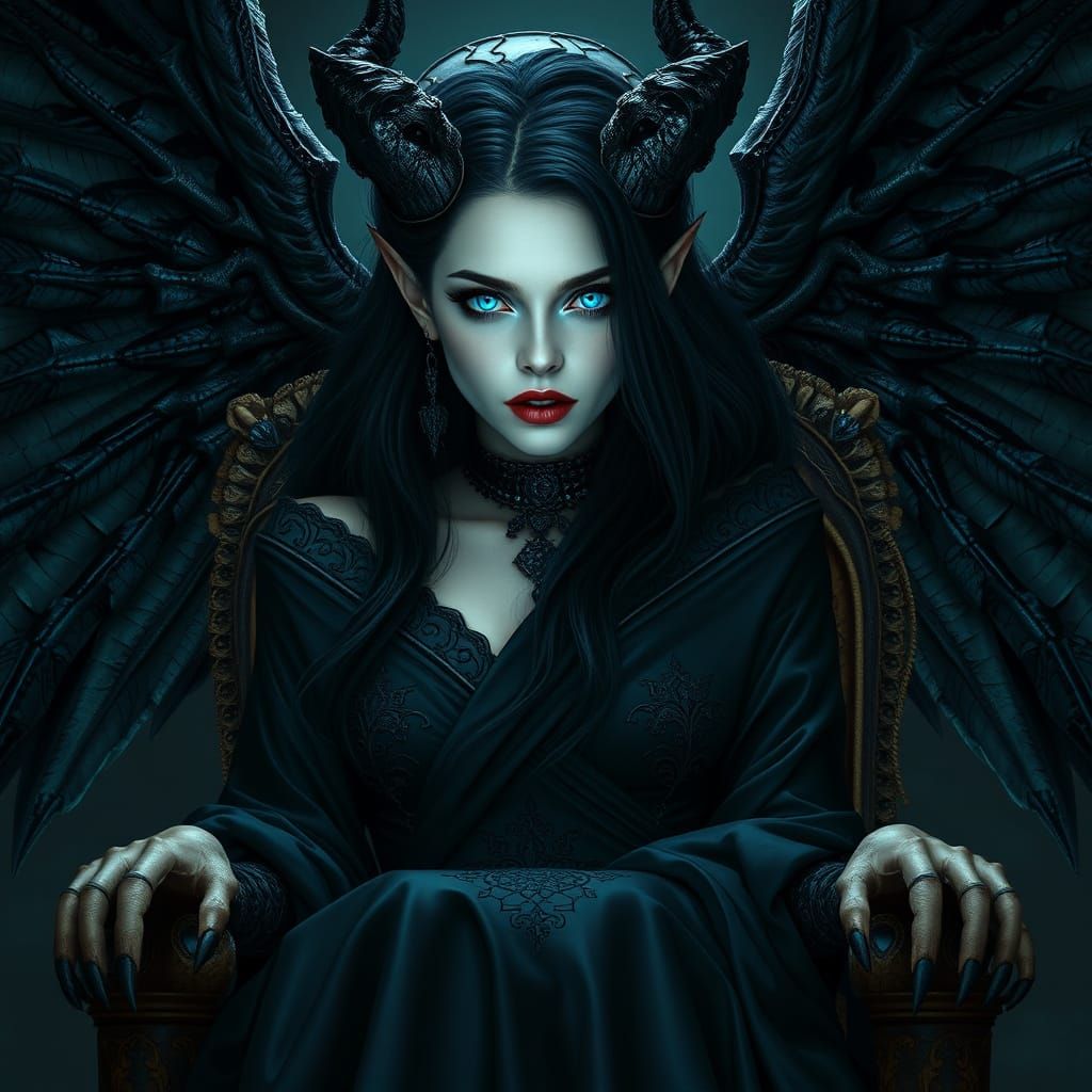Ethereal Demon Queen in Dark Majesty - AI Art