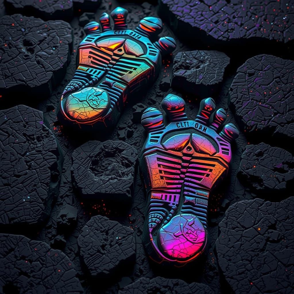 Luminous footprints - Glowing Cyberpunk Footprints on Lava R...