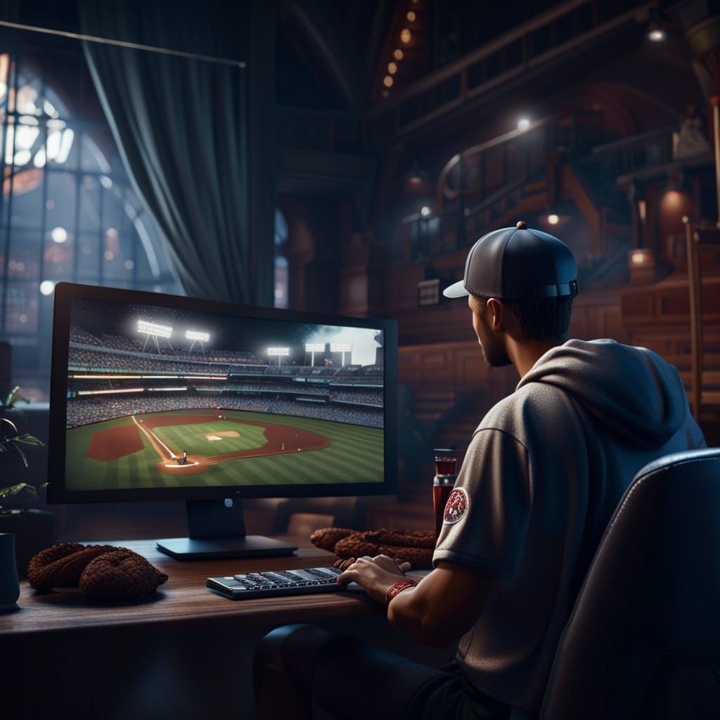 Person Watching Baseball Game on their Computer - AI Generated Artwork ...
