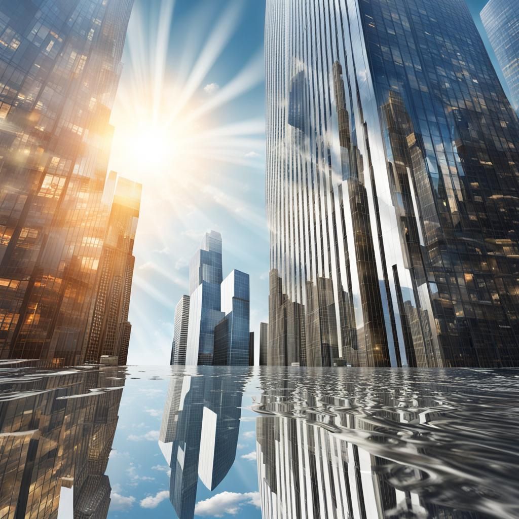 Skyscrapers reflections (world upside down challenge) - AI Generated Artwork - NightCafe Creator