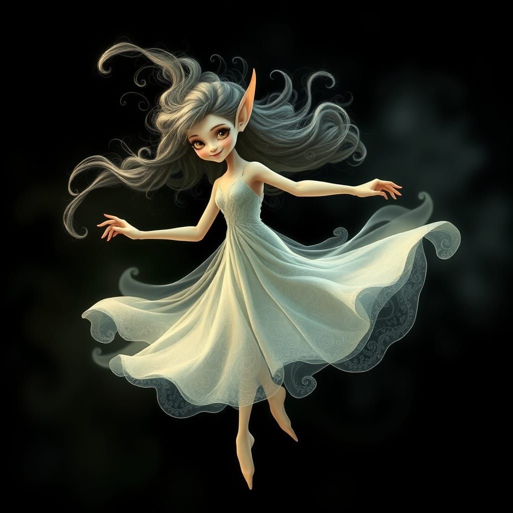 Whimsical Elf Dancer in Ethereal Mist - AI Art
